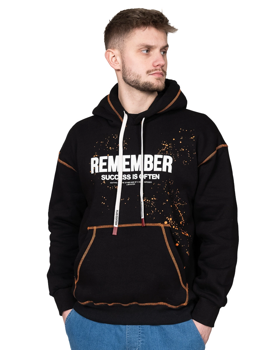Bluza Z Kapturem Plus Eighteen Remember MS-3581 Czarna | Sklep Odziejsie.pl